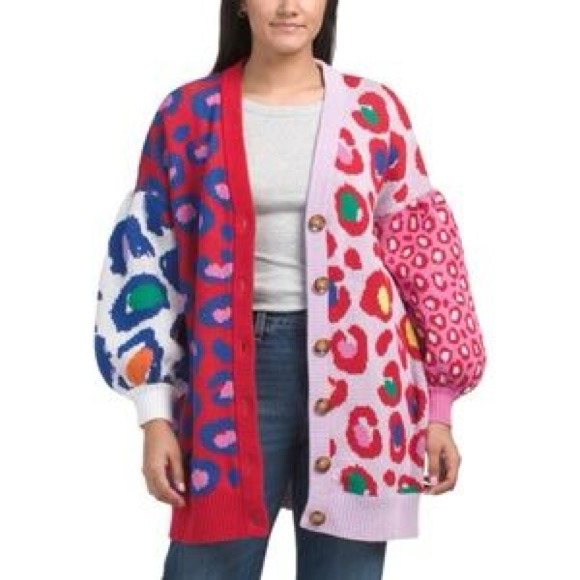 FARM Rio | Sweaters | Farm Rio Leopardintarsia Cotton Knit Cardigan In ...